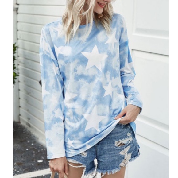 Tops | Soft Blue Stars Tee | Poshmark
